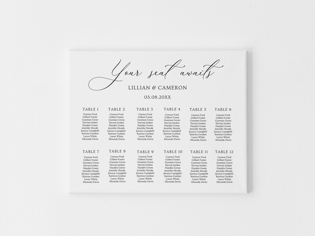 Small Wedding Seating Chart, Seating Chart 8x10'' and 11x17'', Seating ...