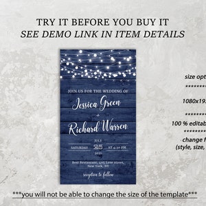 Rustic Wedding Invitation Template, Blue Wood Wedding Invite ...