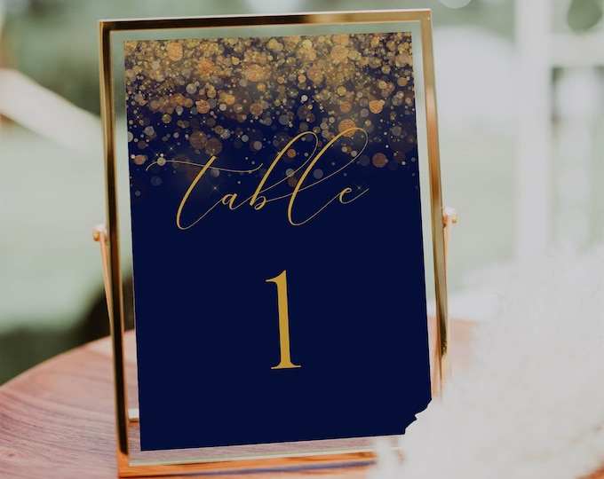 Printable Table Numbers, Blue, White and Gold Table Numbers Template ...