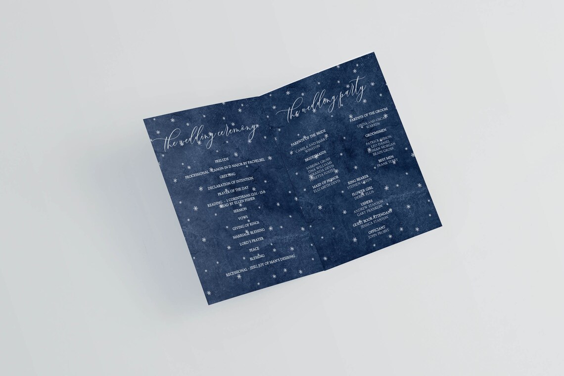 Winter Wedding Program Bifold Program Template Blue Wedding | Etsy