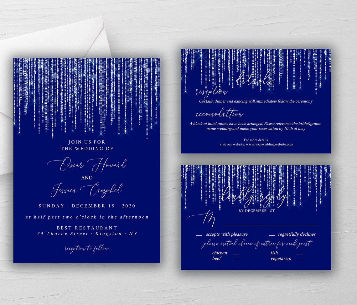 Blue and Silver Wedding Invitation Invitation Template Fairy - Etsy