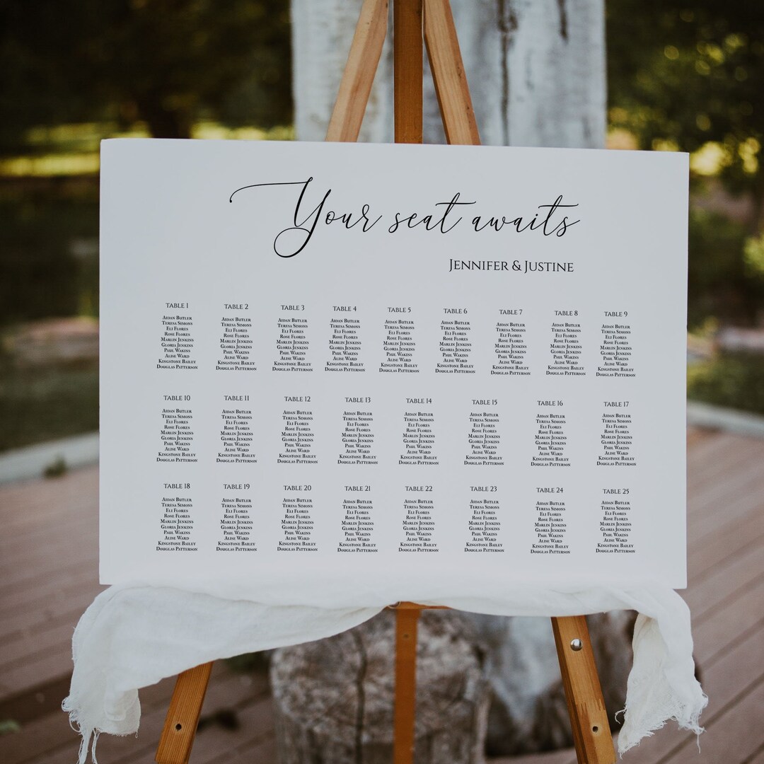 Wedding Seating Chart for 25 Tables, Large Seating Chart for 250 Guests ...