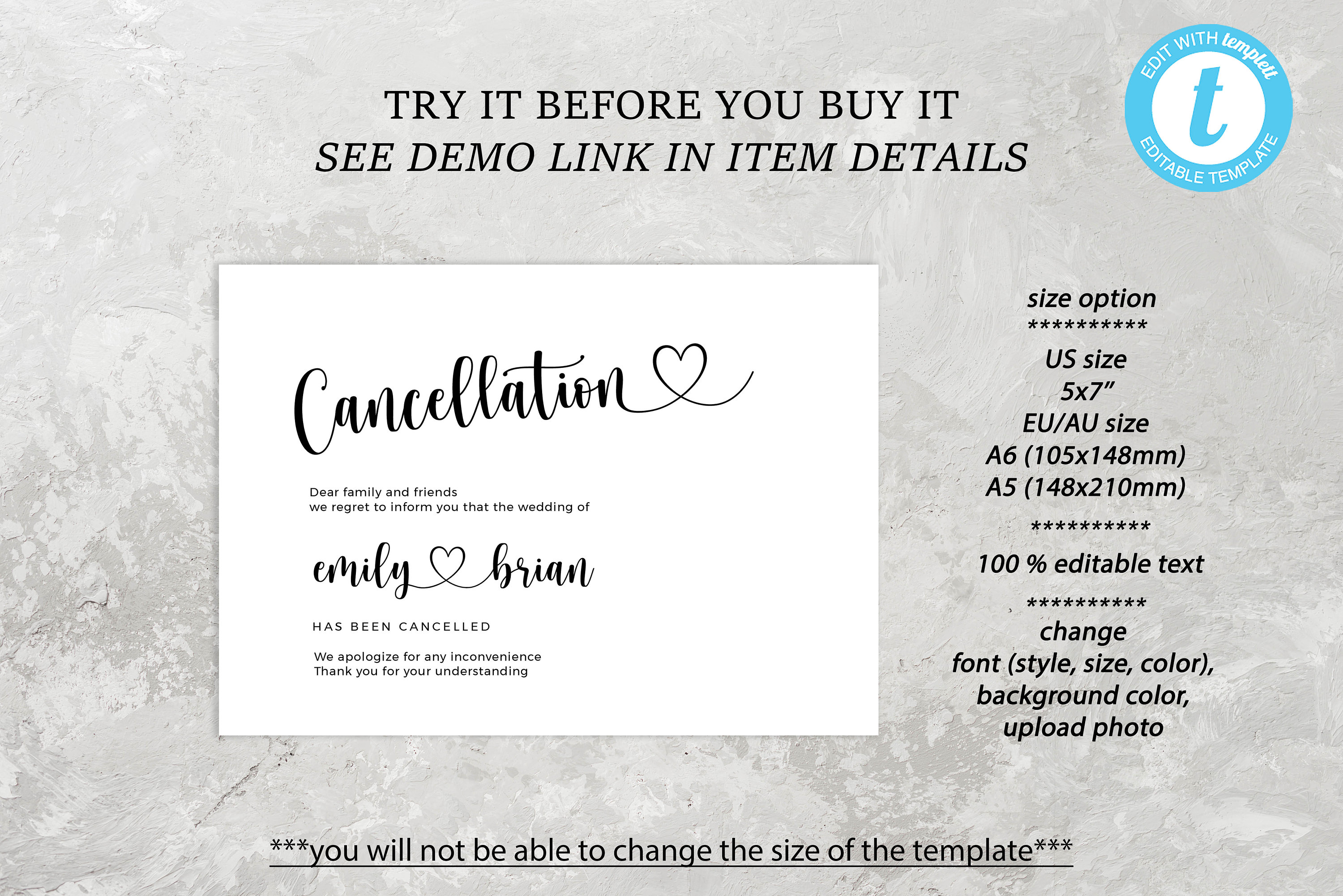 Wedding Cancellation Announcement Card Wedding Cancelled - Etsy