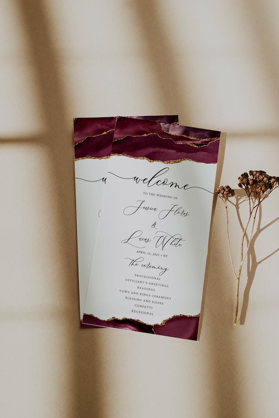 Burgundy Wedding Program Template Customize Wedding Program - Etsy