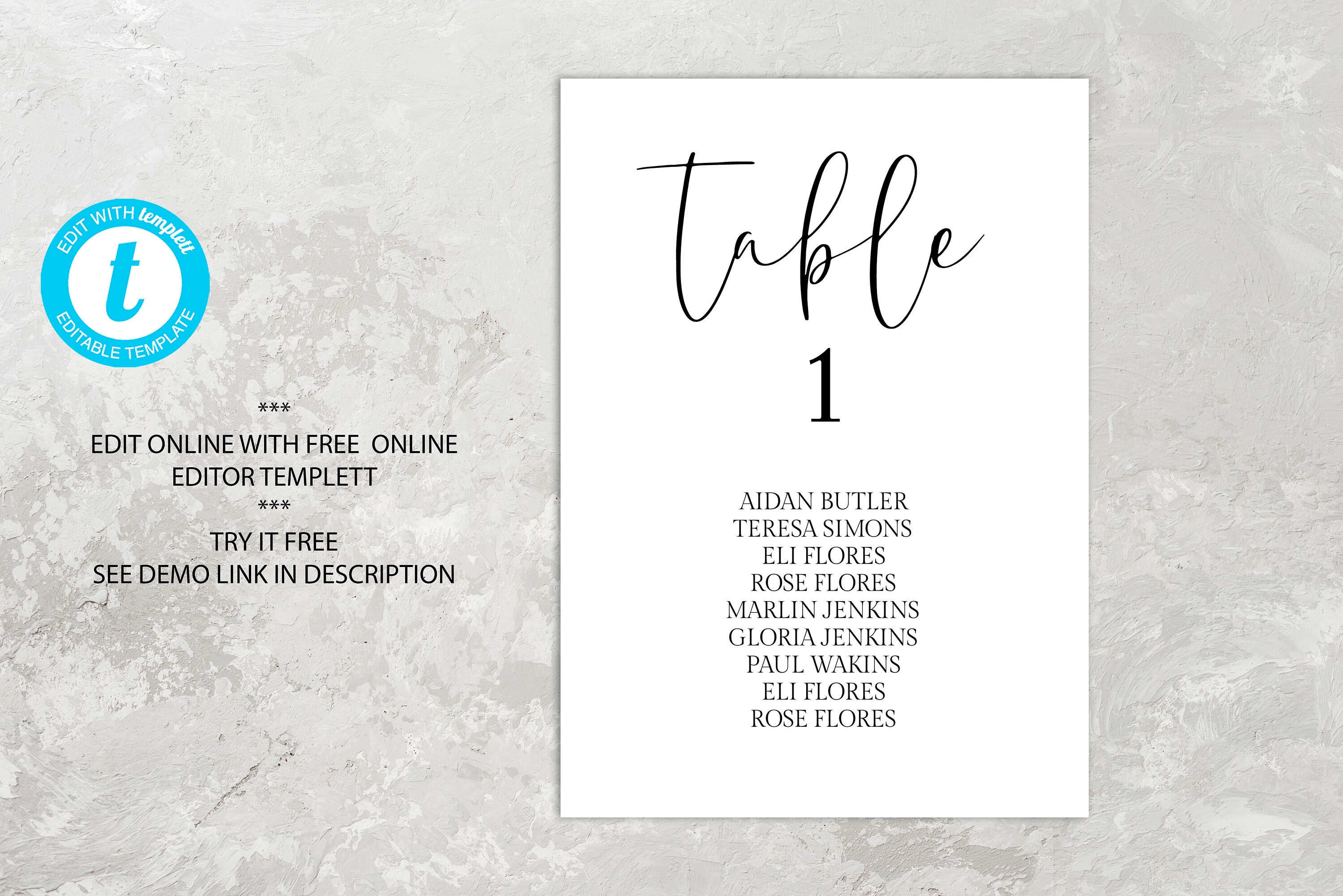 Wedding Seating Chart Cards Template Wedding Table Chart - Etsy