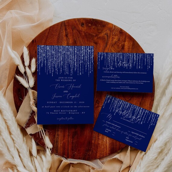 Blue and Silver Wedding Invitation Invitation Template Fairy - Etsy