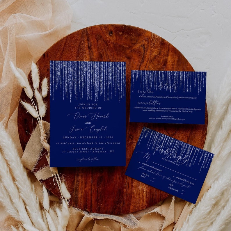 Blue and Silver Wedding Invitation Invitation Template Fairy - Etsy