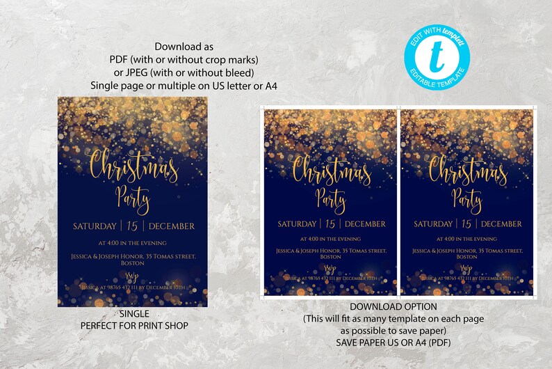 Christmas Party Invitation Template Blue Christmas | Etsy