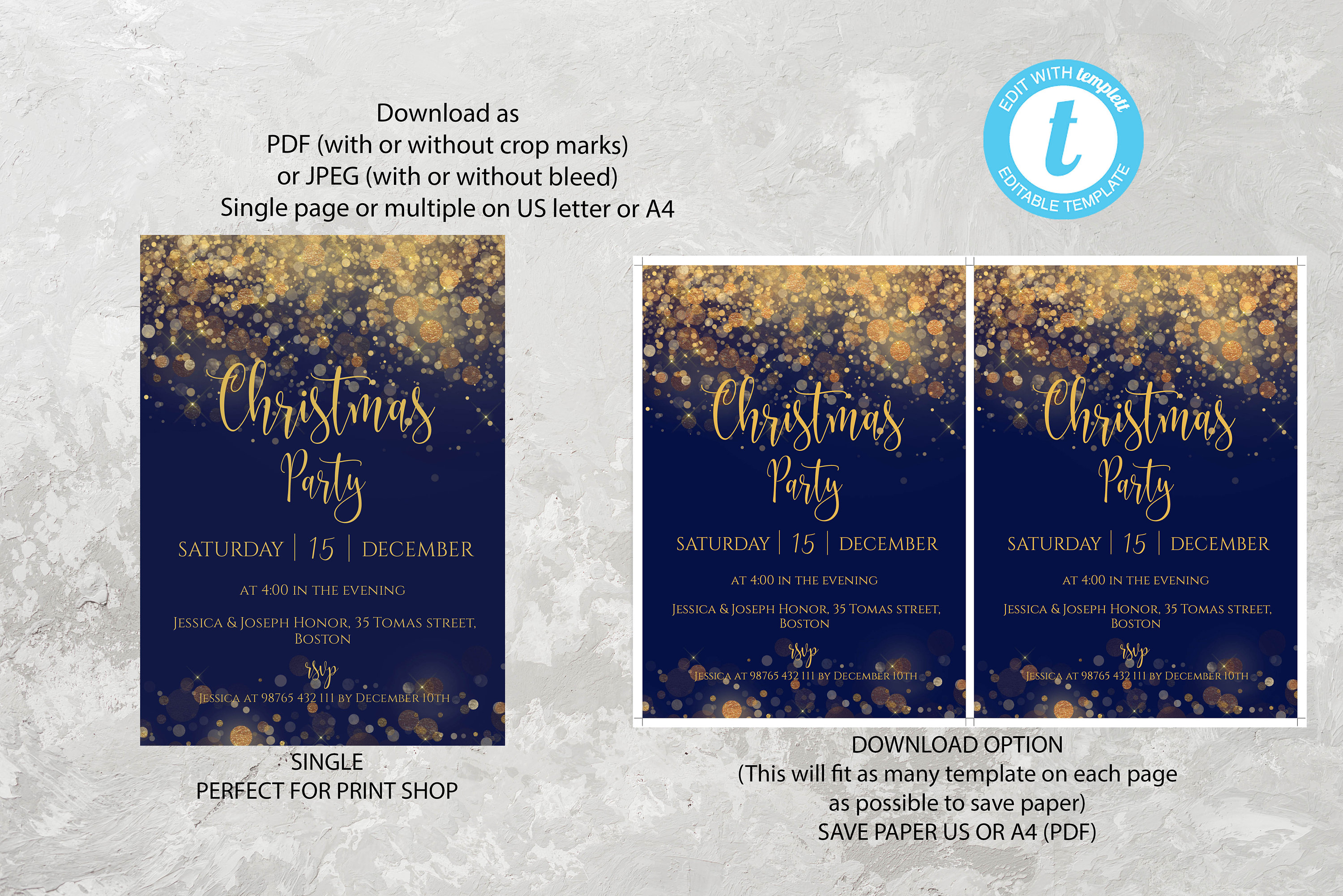 Christmas Party Invitation Template Blue Christmas | Etsy