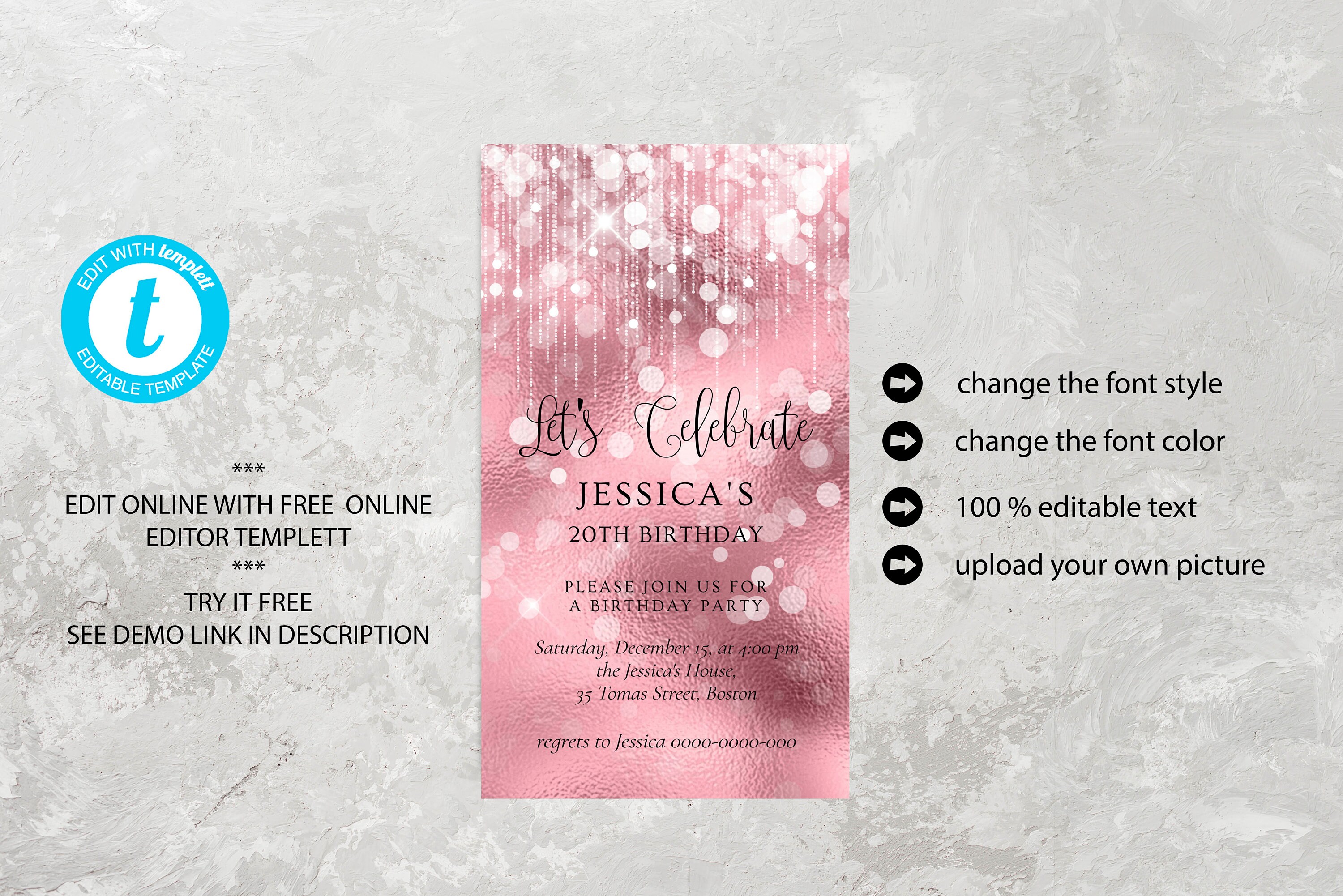 Pink Birthday Invitation Digital Birthday Invite Birthday - Etsy