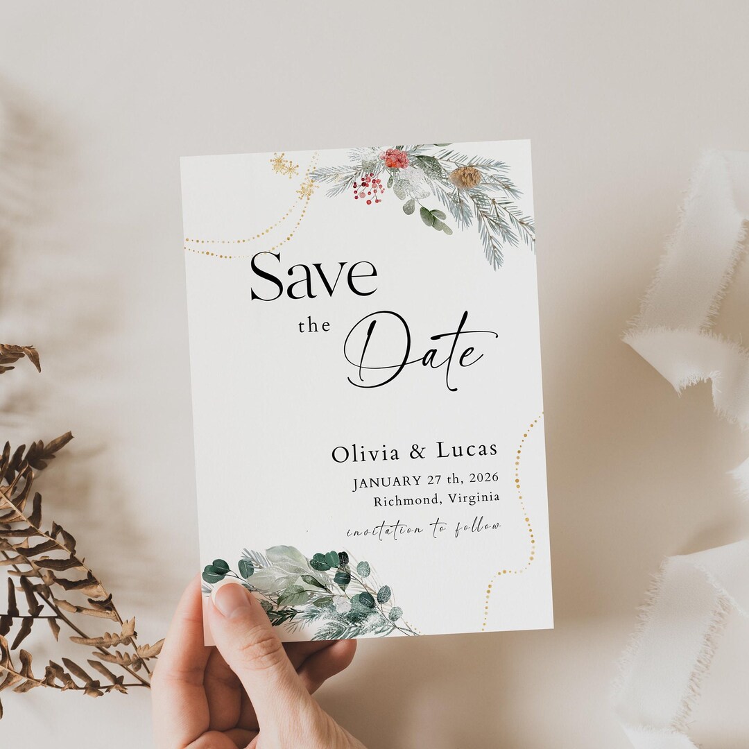 Winter Save the Date Invitation, Save the Date Forest, Christmas ...