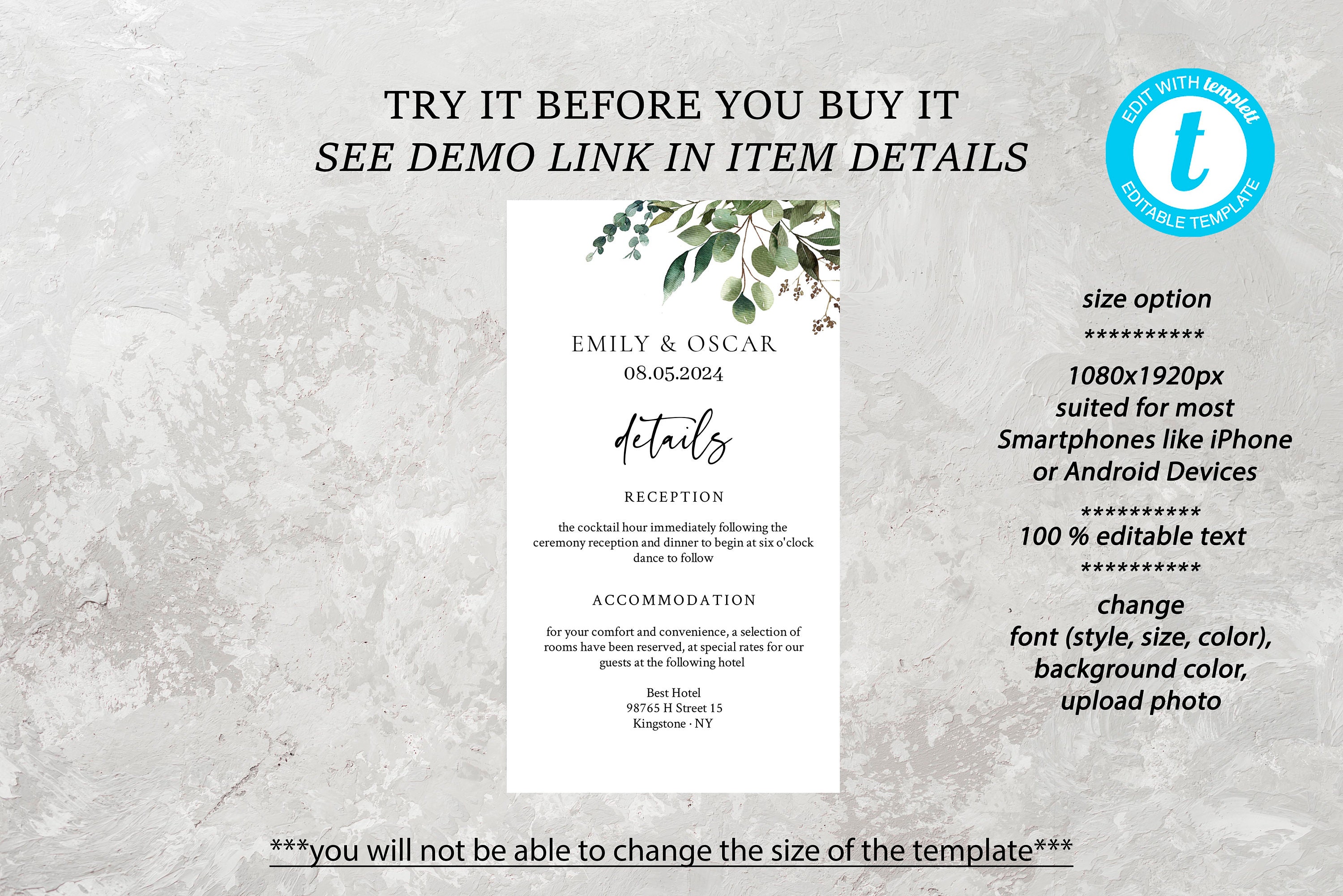 Electronic Wedding Details Text Message Wedding Details - Etsy