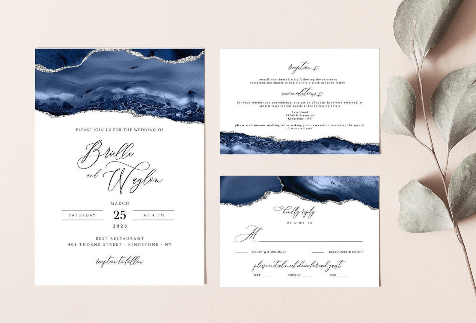 Wedding Invitation Set Template Wedding Invitation Blue and | Etsy