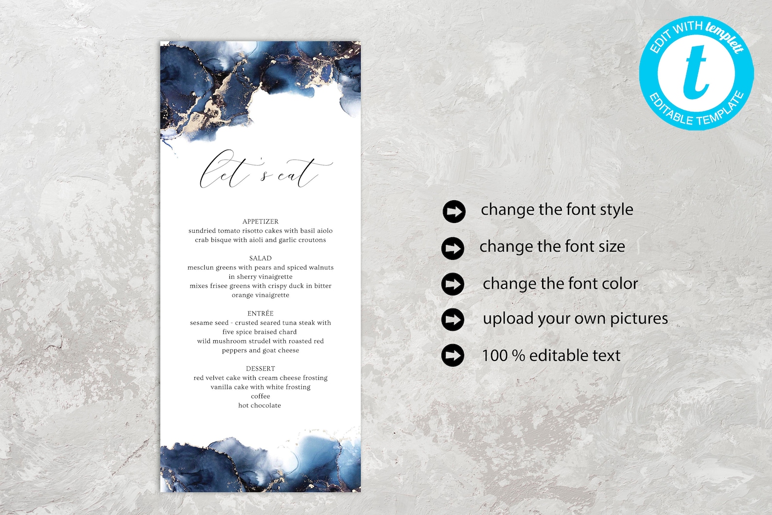 RHEA Wedding Menu Template Download Menu for Wedding Blue - Etsy