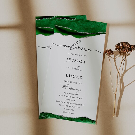 Green and Silver Wedding Program Template Ceremony Program | Etsy