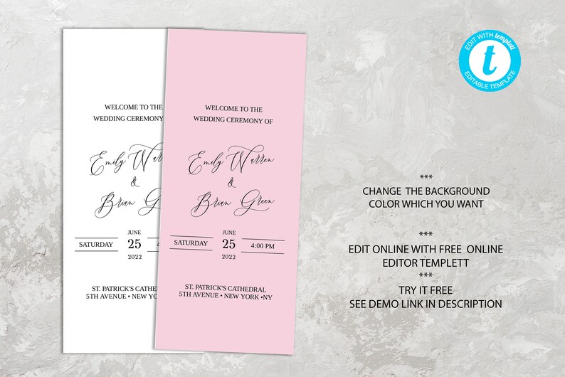 Tri-fold Wedding Program Template Minimalist Ceremony - Etsy
