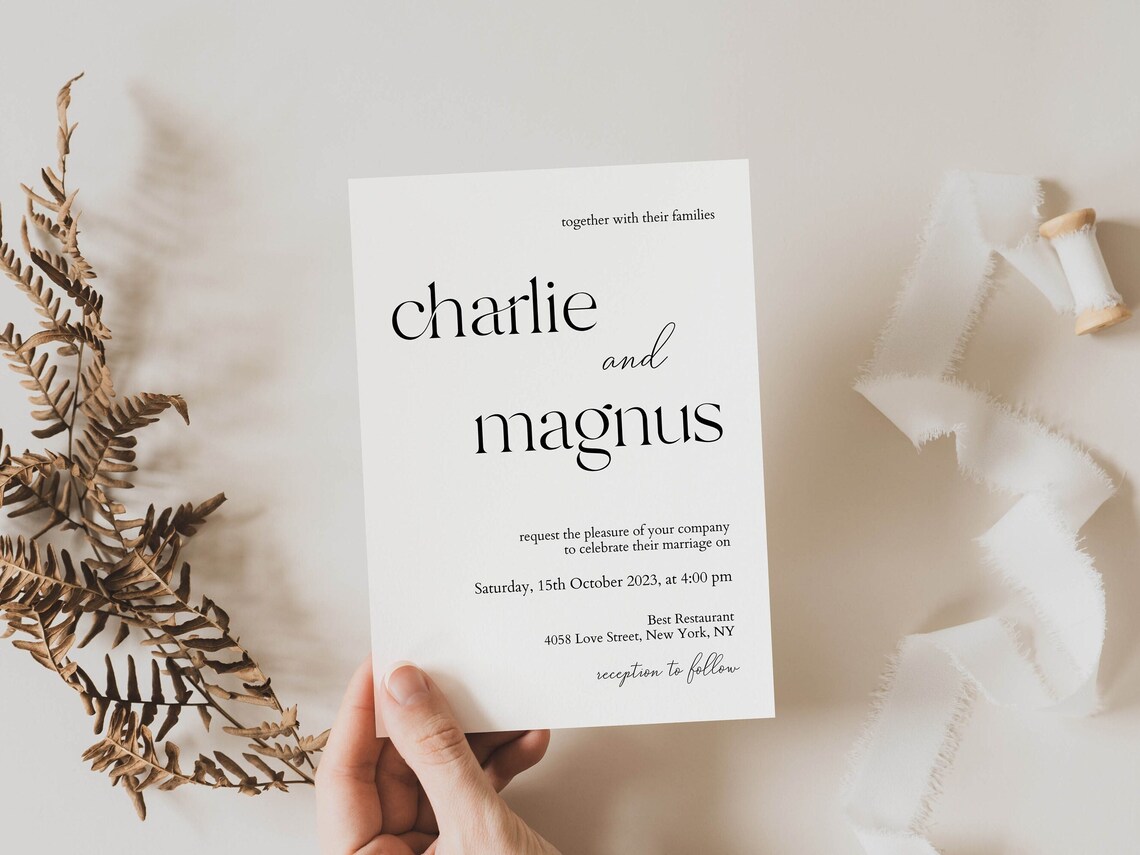 Modern Minimalist Wedding Invitation Template Elegant Wedding - Etsy