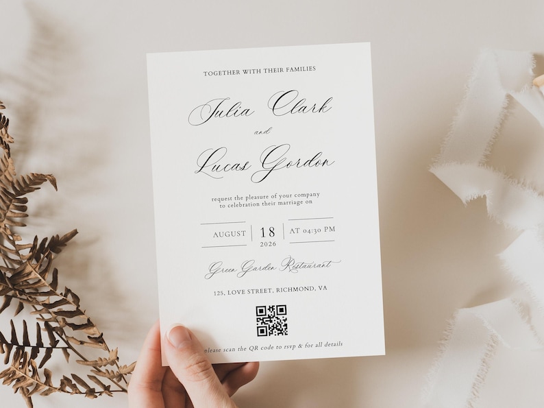 Wedding Invitation QR Code Minimalist Wedding Invitation - Etsy