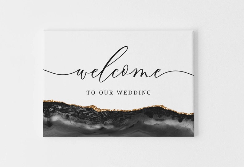Black and Gold Wedding Welcome Sign Marble Wedding Welcome - Etsy