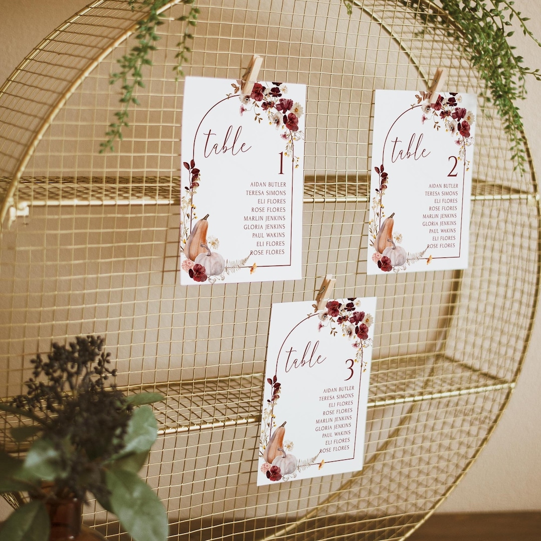 Fall Seating Chart Card Template, Terracotta Wedding Table Seat Card ...