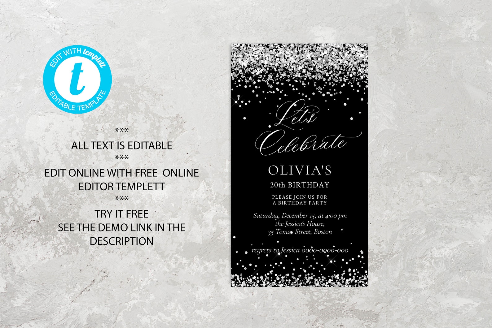 Digital Birthday Invitation Template Electronic Birthday - Etsy