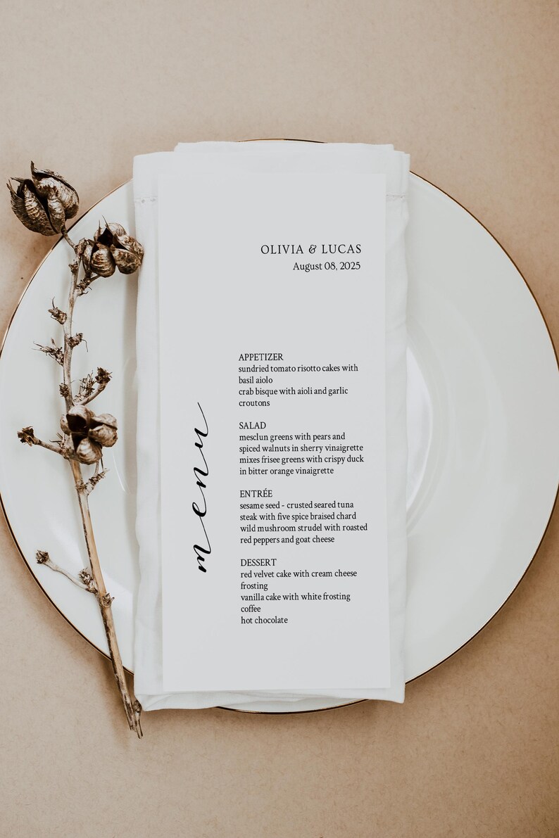 Modern Wedding Menu Minimal Wedding Menu Template Editable | Etsy
