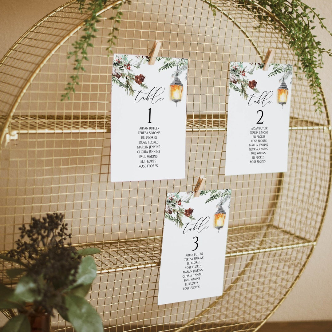 Wedding Seating Chart Cards Template, Winter Wedding Seating Cards ...