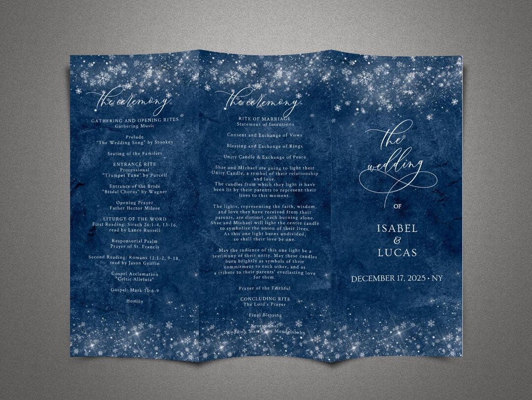 Trifold Wedding Program Template, Winter Ceremony Program Foldable ...