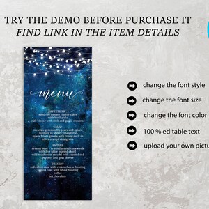 Wedding Menu Celestial, Starry Night Wedding Menu, Under the Star ...