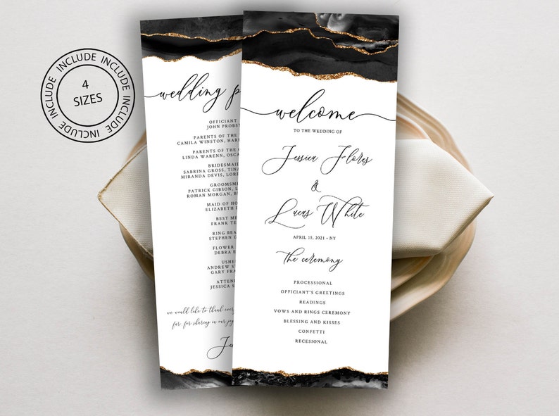 Black and Gold Wedding Program Template, Customize Wedding Program, DIY ...