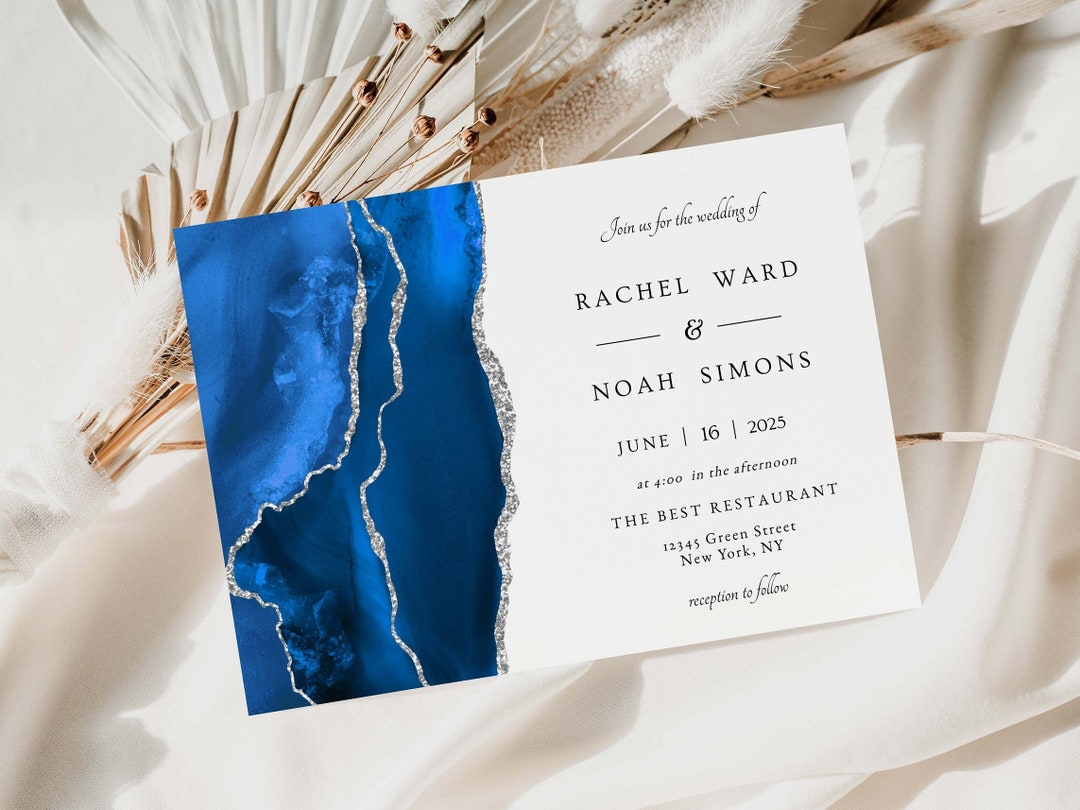 Wedding Invitation Blue and Silver, Wedding Invitation Royal Blue ...