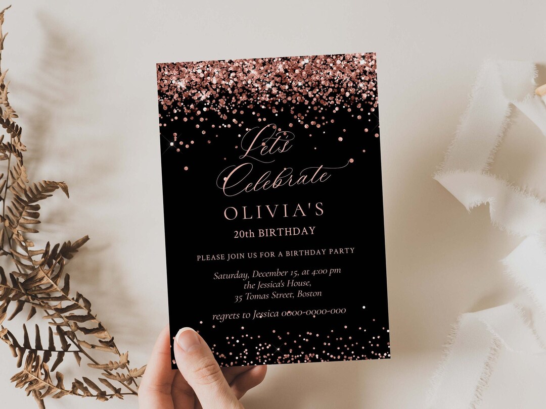 Let's Celebrate Birthday Invitation, Rose Gold Birthday Invitation ...