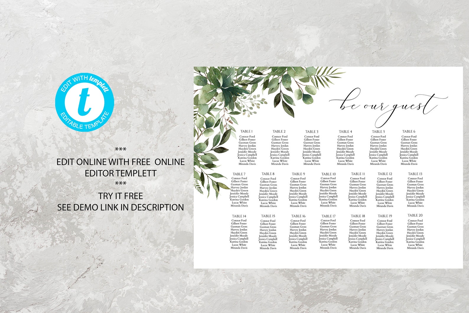 Seating Chart Eucalyptus Seating Chart Sign Seating Chart | Etsy