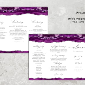 Purple and Silver Trifold Wedding Program, Ceremony Program, Wedding ...