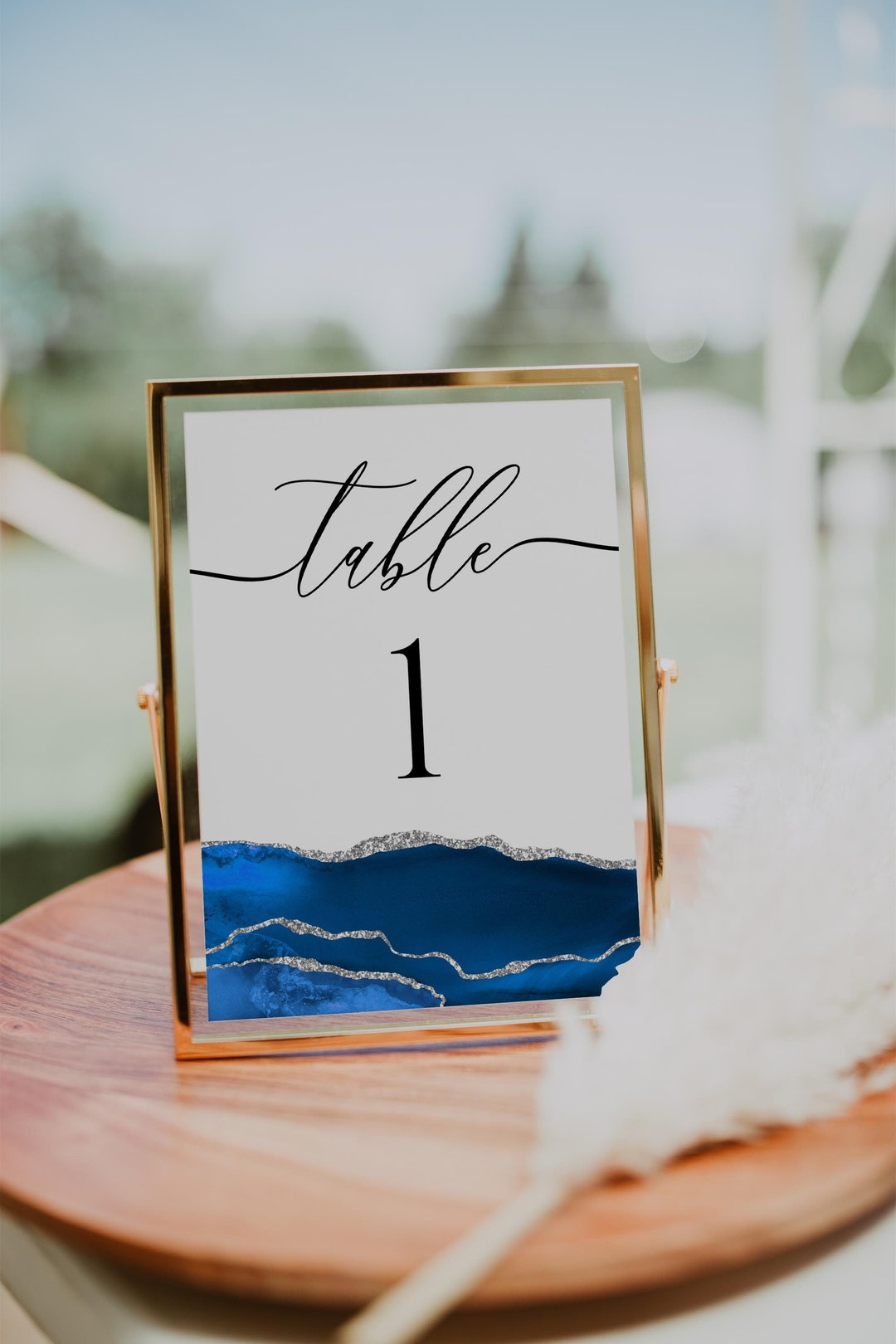 Table Number Card Printable, Table Number Royal Blue and Silver ...