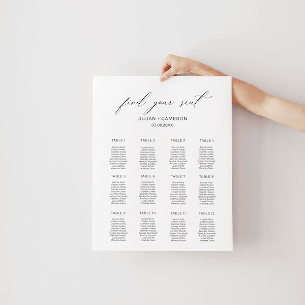 Seating Chart for 12 Tables - Etsy