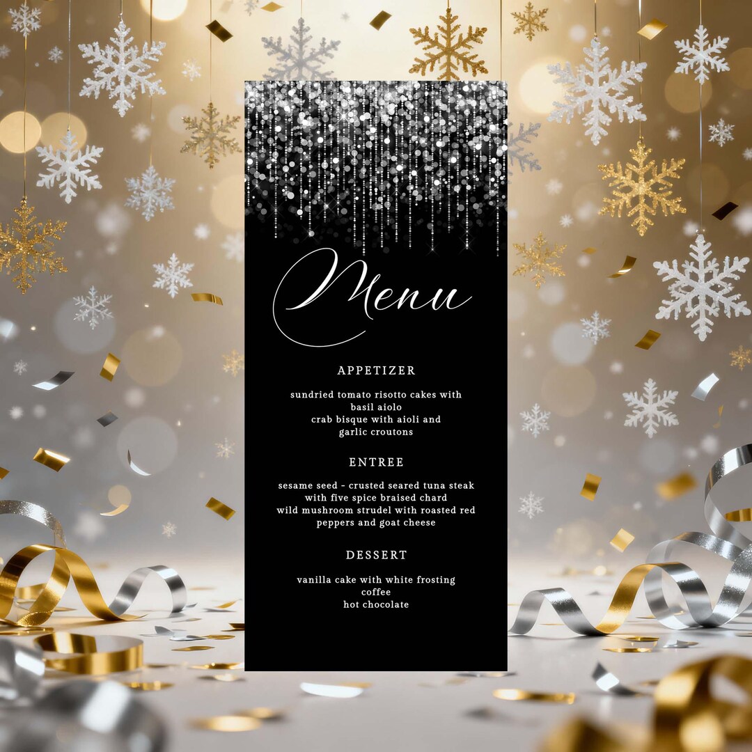 Black and Silver Menu Card Template, Personalize, Editable All Text ...