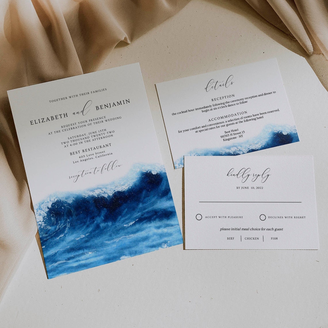 Watercolor Wedding Invitation Ocean Template Blue Wedding | Etsy