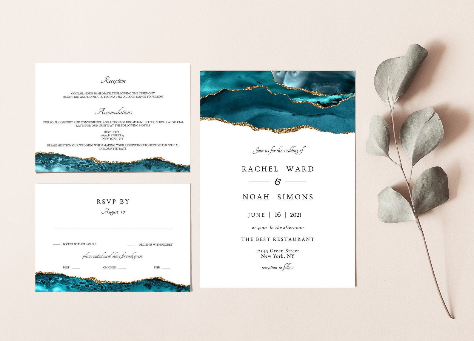 Turquoise Wedding Invitation Template Wedding Invitation Set | Etsy