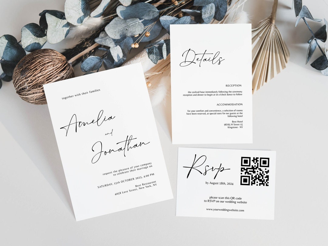 Wedding Invitation QR Code Rsvp, Wedding Invitation With Rsvp Card ...