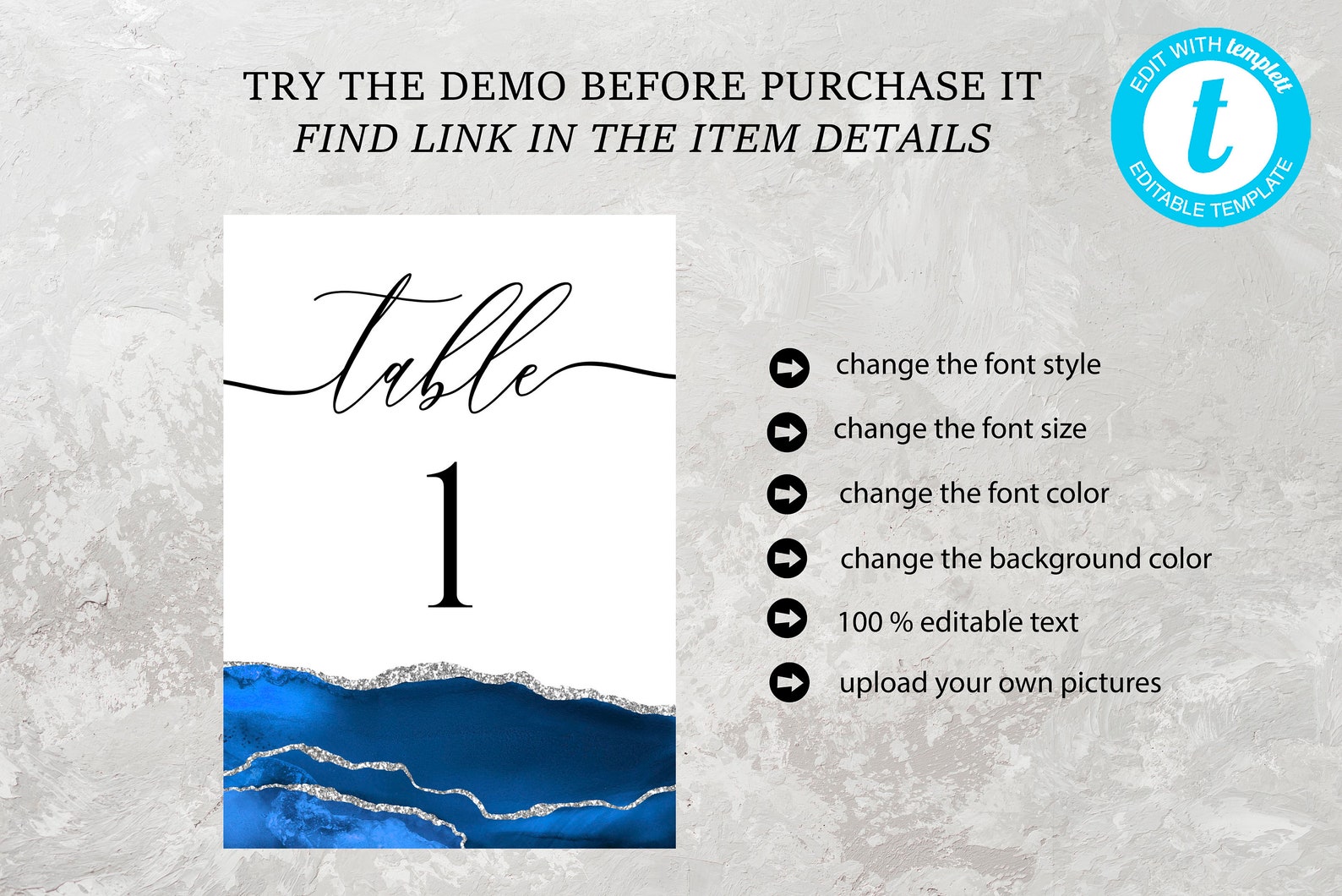 Table Number Card Printable Table Number Royal Blue and - Etsy