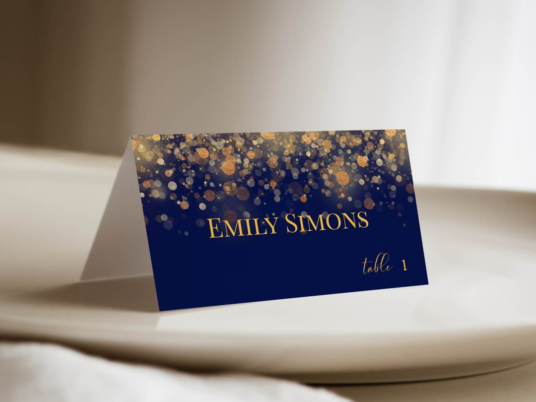 Blue and Gold Place Card, Guest Name Card, Wedding Place Card, Seating ...