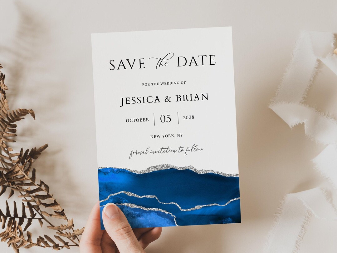 Save the Date Royal Blue and Silver, Save the Date Template Download ...