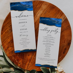 Wedding Program Template, Ceremony Program Wedding, Blue and Gold ...