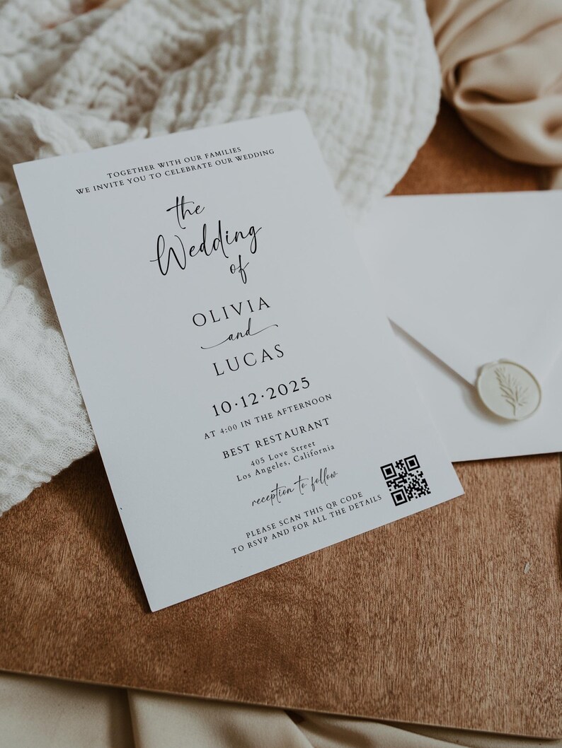 Wedding Invitation QR Code Minimalist Wedding Invitation - Etsy