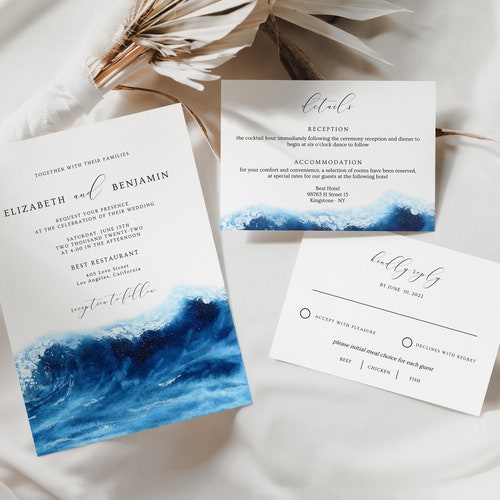 EDITABLE Ocean Wedding Invitation Template Set 0012AA - Etsy