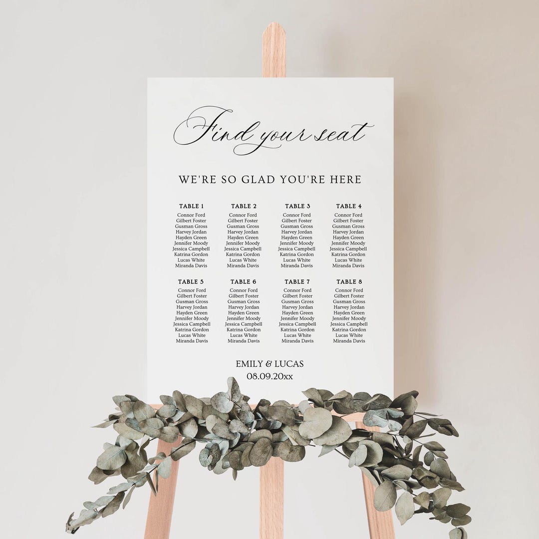 Wedding Seating Chart 8 Tables, Seating Chart Sign, Seating Chart Plan ...