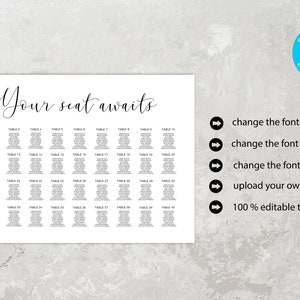 Large Seating Chart for Wedding, Wedding Seating Chart 40 Tables ...