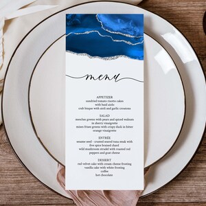 Wedding Menu Royal Blue and Silver, Wedding Menu Blue, Wedding Menu ...