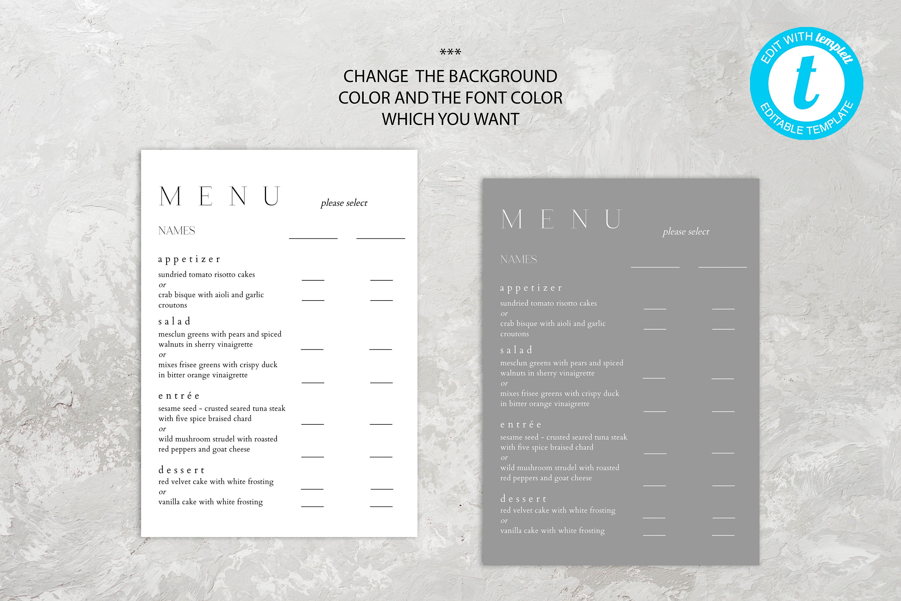 Wedding Menu Choice Card Menu Selection Card Wedding Menu - Etsy